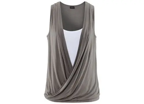 LASCANA Sleeveless Wrap-look Top With Attached Cami - Olive