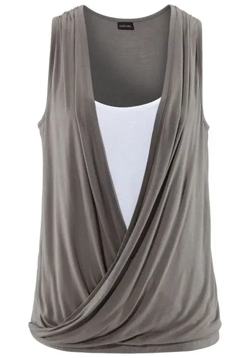 LASCANA Sleeveless Wrap Look Top - Olive