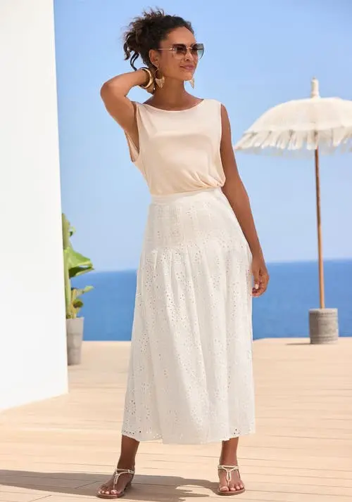 LASCANA Eyelet Maxi Skirt