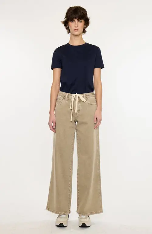 KANCAN Mid Rise Wide Leg Flare Jeans - Tan