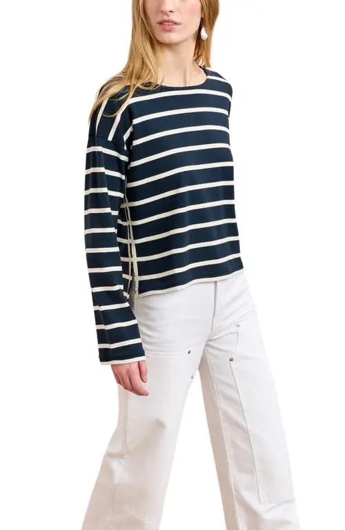 LA LIGNE Long Sleeve Striped Cotton T-shirt - Navy/ecru