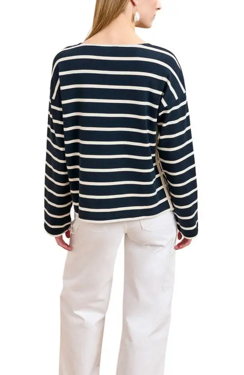 LA LIGNE Long Sleeve Striped Cotton T-shirt - Navy/ecru