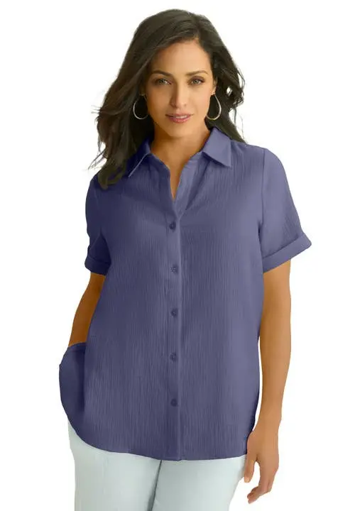 JESSICA LONDON Cotton Gauze Camp Shirt