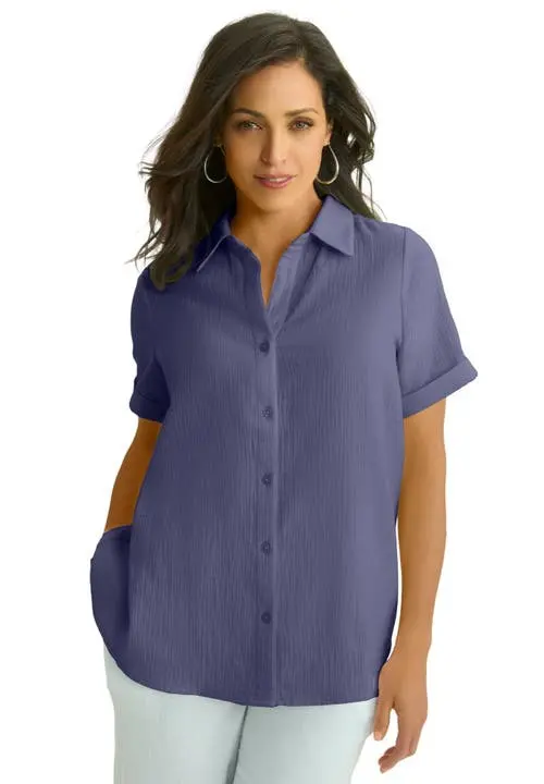 JESSICA LONDON Cotton Gauze Camp Shirt