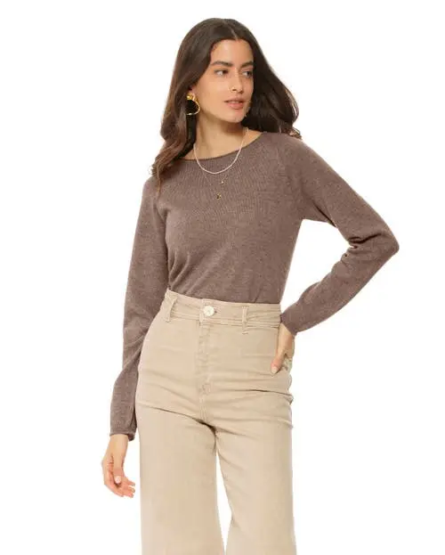 MONTICELLI CASHMERE Ultralight Pure Cashmere Raglan Crewneck Sweater - Brown