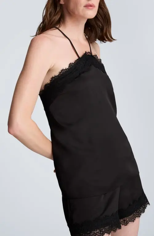 KENNETH COLE Eyelash Lace Trim Satin Top
