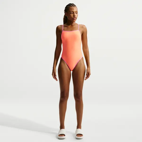 Nike Ripple Texture Squareneck One Piece Swimsuit - Pink