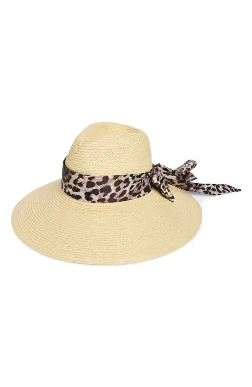 Nordstrom Wide Brim Paper-straw Hat With Leopard Print Scarf - Natural Leopard