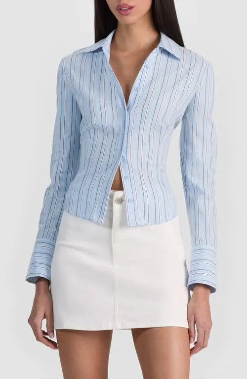Alice + Olivia Freya Stripe Button-up Top - Blue Multi