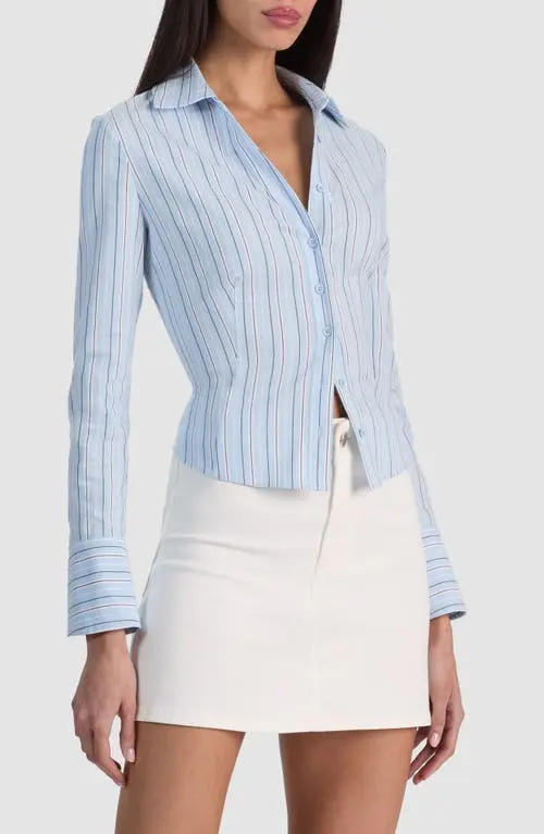 Alice + Olivia Freya Stripe Button-up Top - Blue Multi