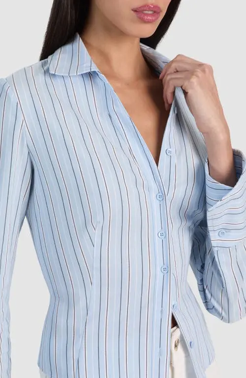 Alice + Olivia Freya Stripe Button-up Top - Blue Multi