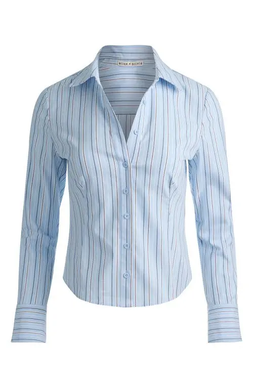 Alice + Olivia Freya Stripe Button-up Top - Blue Multi