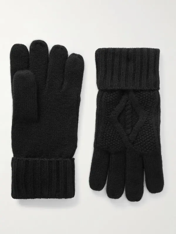 Polo Ralph Lauren Cable-knit Wool And Cashmere-blend Gloves - Black