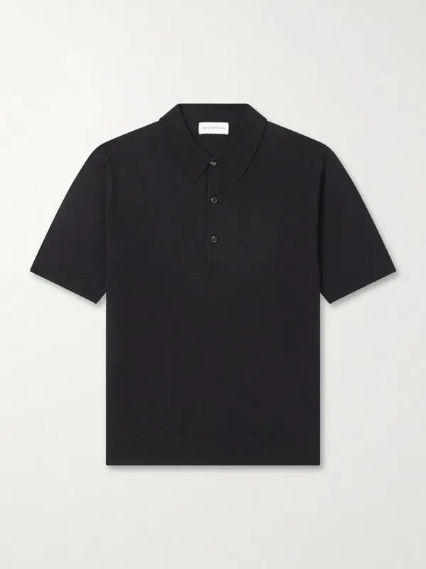 Dries Van Noten Merino Wool Polo Shirt - Black