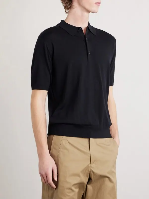 Dries Van Noten Merino Wool Polo Shirt - Black