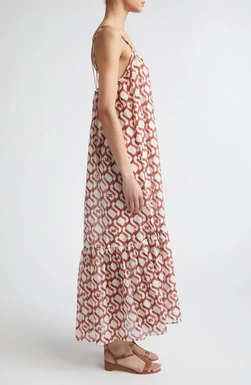 Max Mara Beachwear Logo Print Cotton & Silk Maxi Sundress