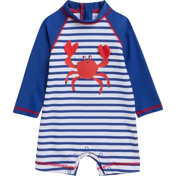 LITTLE ME Long Sleeve Upf 50+ One-piece Rashguard Swimsuit - Blue Stripe