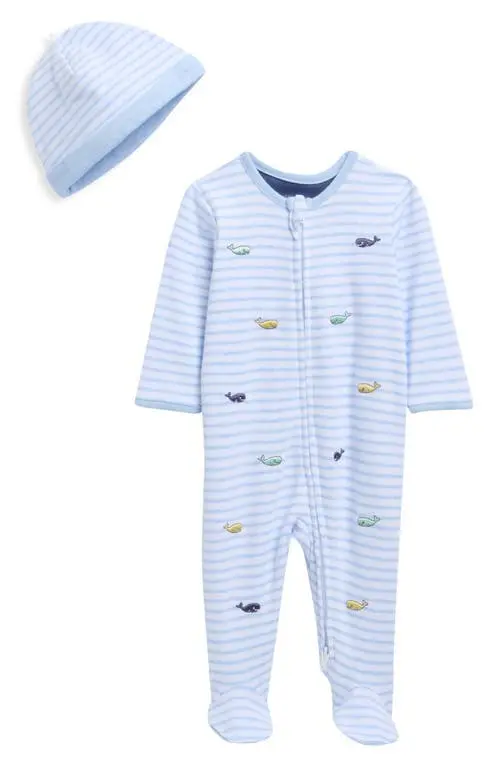 LITTLE ME Cotton Footie And Hat Set - Blue