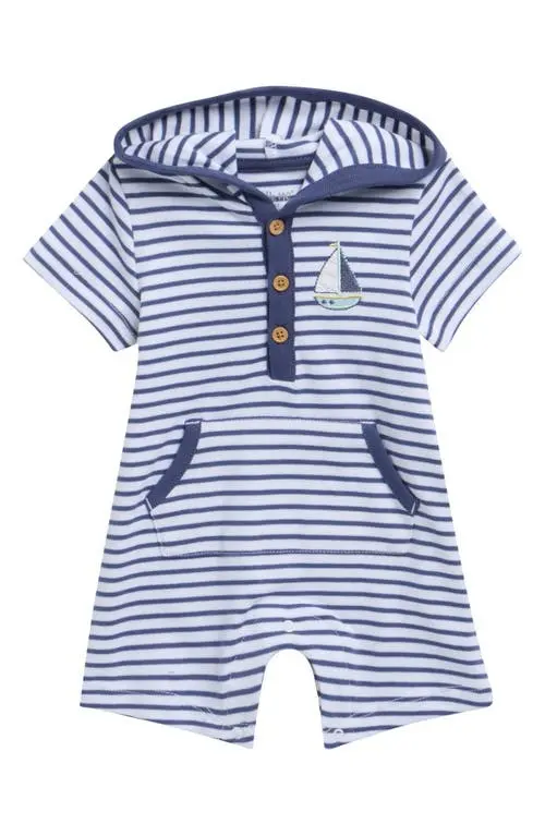 LITTLE ME Sailing Stripe Hooded Cotton Romper - Blue Stripe