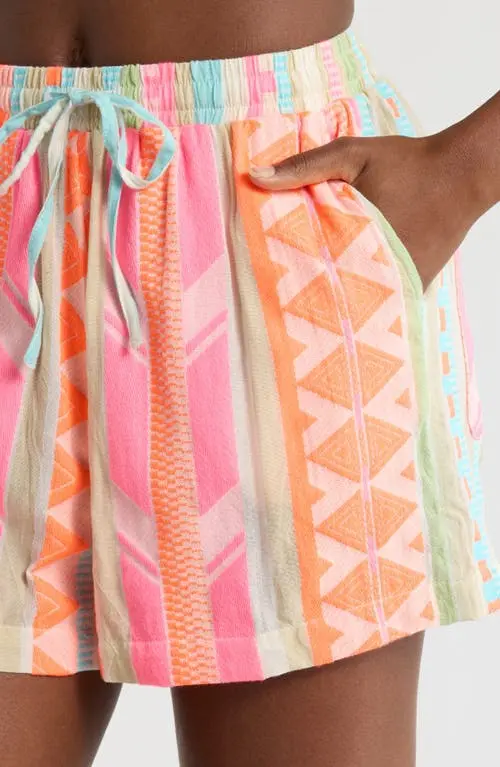 Elan Cotton-blend Cover-up Drawstring Shorts - Neon Aztec