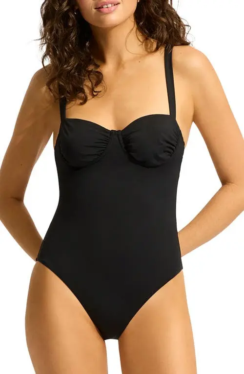 Seafolly Shirred Cup Underwire One-piece Swimsuit - Black
