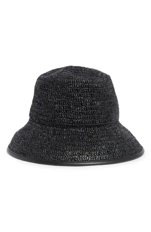 Vince Woven Raffia Bucket Hat - Black