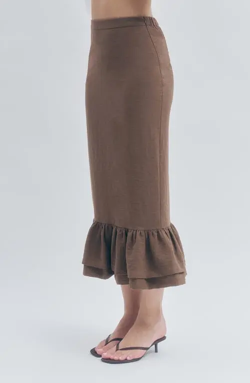 MAUDE CLUB Tennessee Linen-blend Midi Skirt
