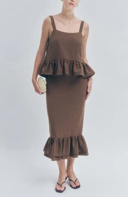 MAUDE CLUB Tennessee Linen-blend Midi Skirt