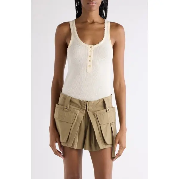 Isabel Marant Étoile Helma Raw Edge Silk Jersey Henley Tank - Ecru