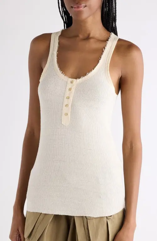 Isabel Marant Étoile Helma Raw Edge Silk Jersey Henley Tank - Ecru