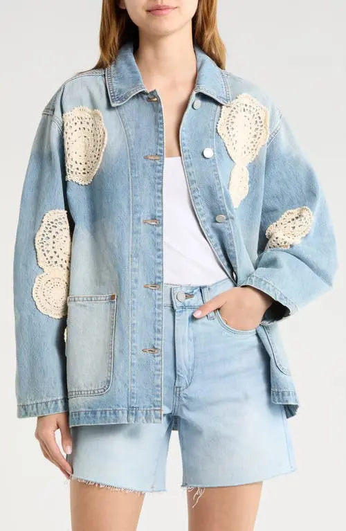 Blanknyc Crochet Appliqué Denim Chore Jacket - Surf Camp
