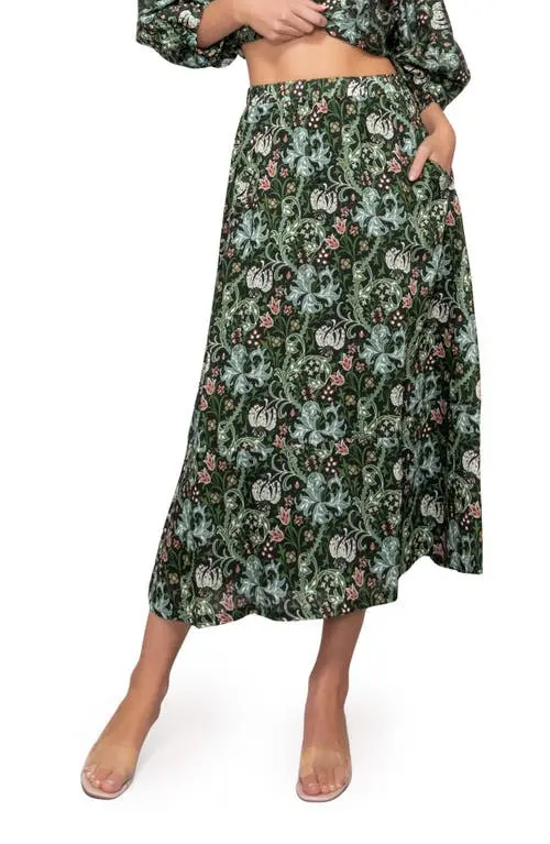 MELLODAY Printed Midi Skirt - Green Multi