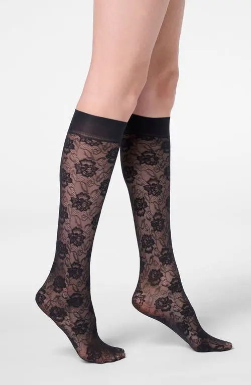 Oroblu Lace Allure Sheer Knee High Socks - Black