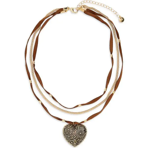 Bp. Engraved Heart Charm Layered Necklace - Goldrown