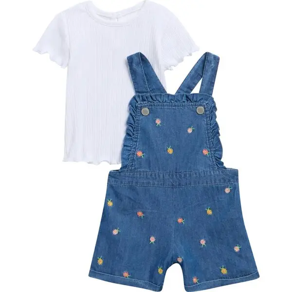 LITTLE ME Embroidered Denim Shortalls With Short Sleeve Shirt Set - Blue