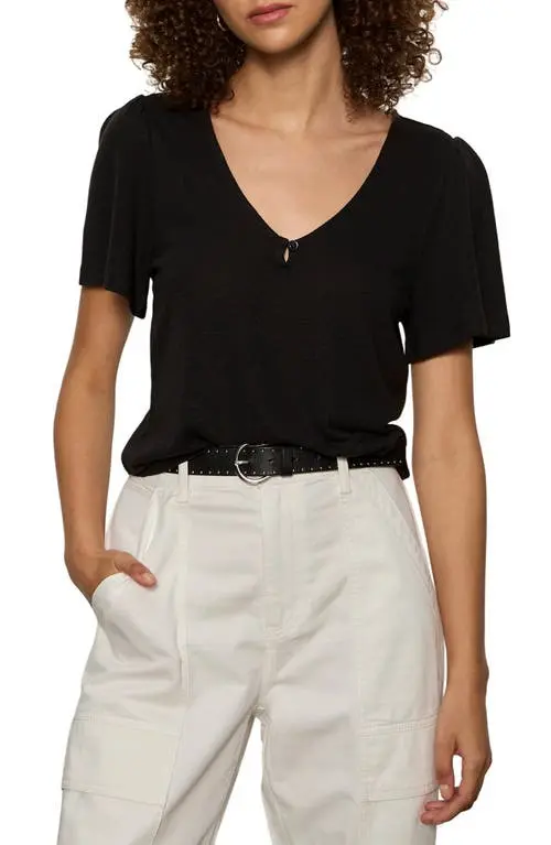 Sanctuary Keyhole Flutter-sleeve Top