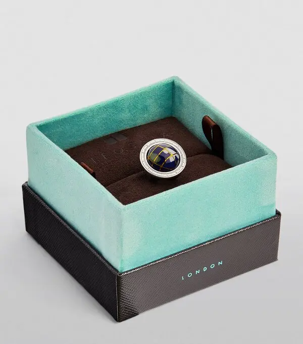 Tateossian Sterling Silver And Lapis Lazuli Globe Cufflinks - Blue