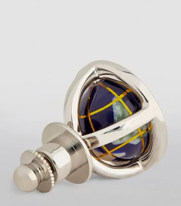Tateossian Sterling Silver And Lapis Lazuli Globe Cufflinks - Blue