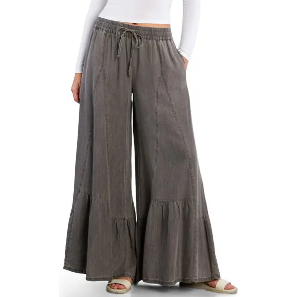 BILLY T Drawstring Waist Tiered Wide Leg Pants - Grey