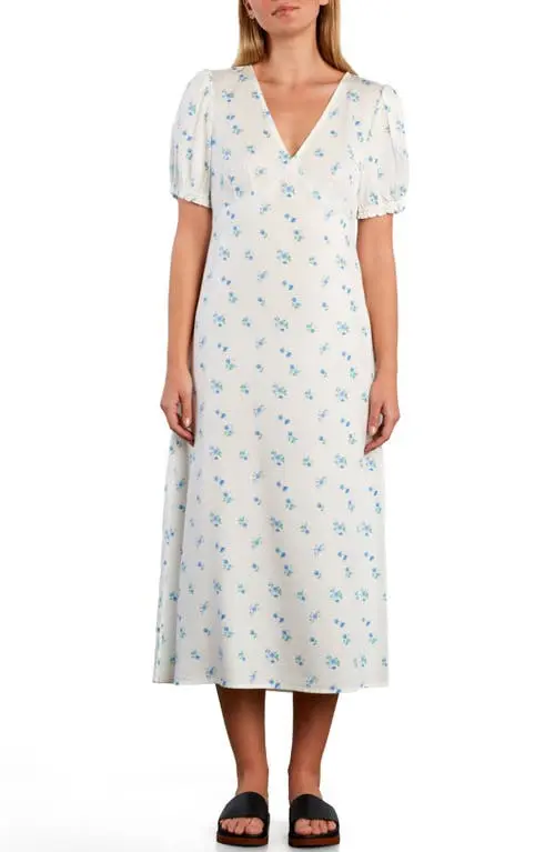 BILLY T Sunbeam Print Puff Sleeve Midi Dress - Pressed Petals