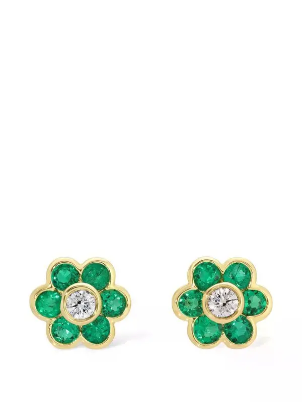 ANITA KO Small Flora Emerald Stud Earrings - Gold