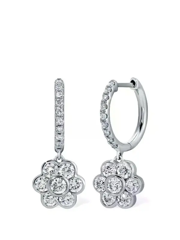 ANITA KO Flora Diamond Drop Hoop Earrings - Silver