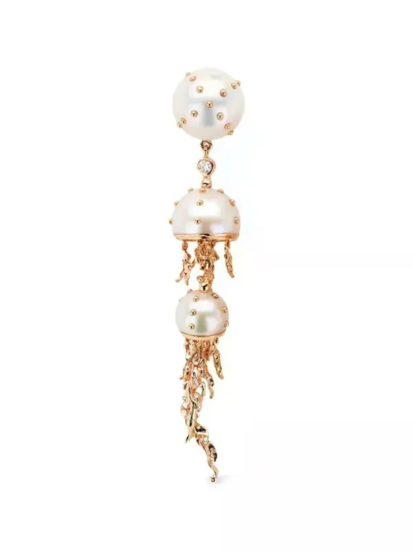 BIBI VAN DER VELDEN Jellyfish Diamond And Pearl Drop Earring - Pink
