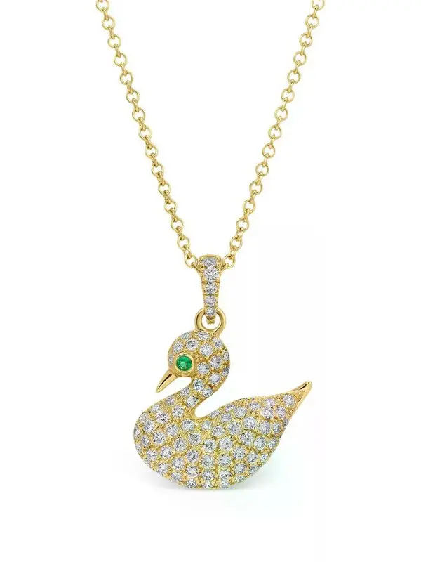 ANITA KO Swan Diamond And Emerald Necklace - Gold