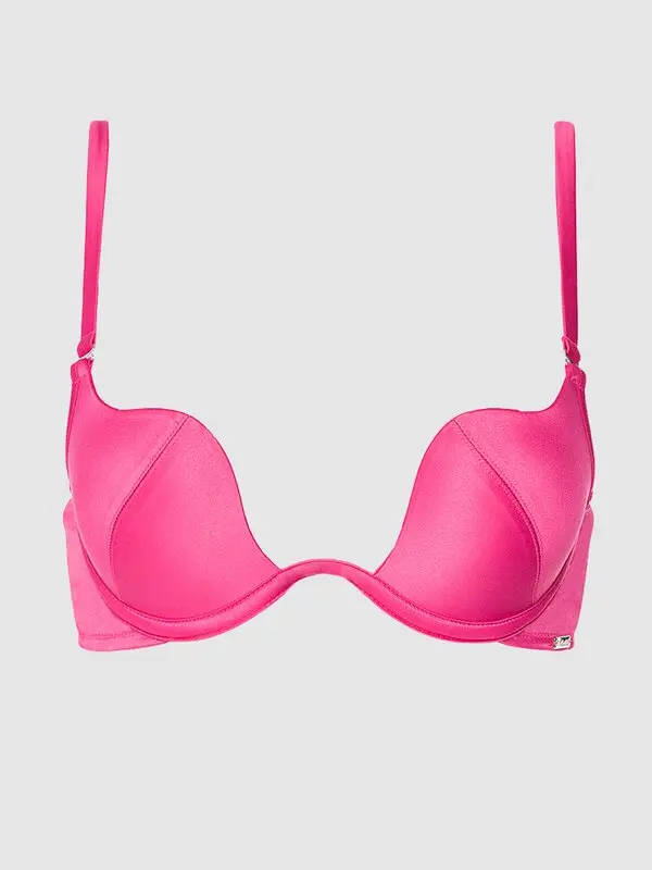 Frederick's Of Hollywood Rising Star Plunge Push Up Bra In Petra Satin - Pink Dragon