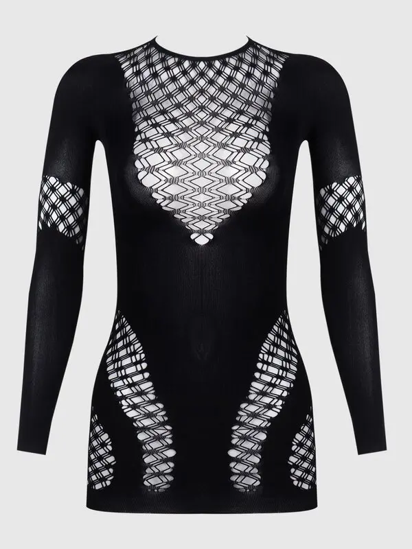 Frederick's Of Hollywood Bodycon Mini Bodystocking Dress - Black