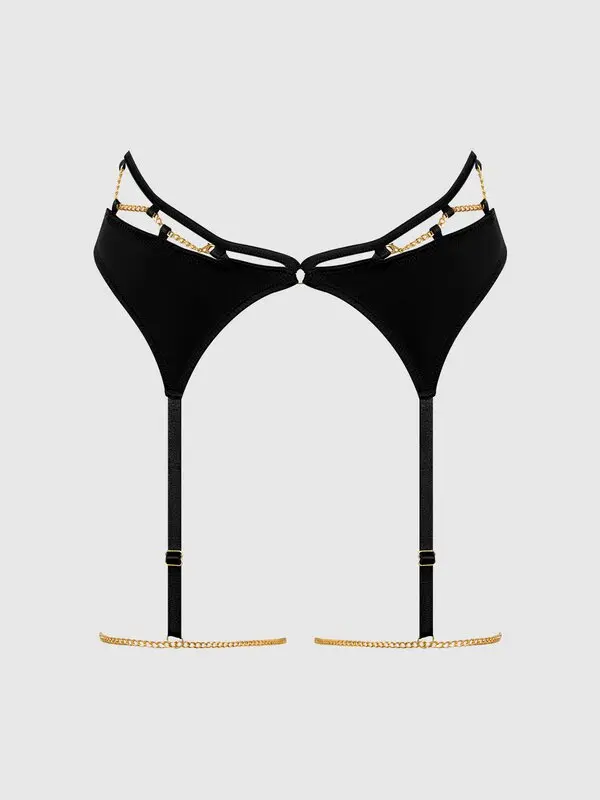 Frederick's Of Hollywood Emery Liquid Satin & Chain Thigh Garter Belt - Black