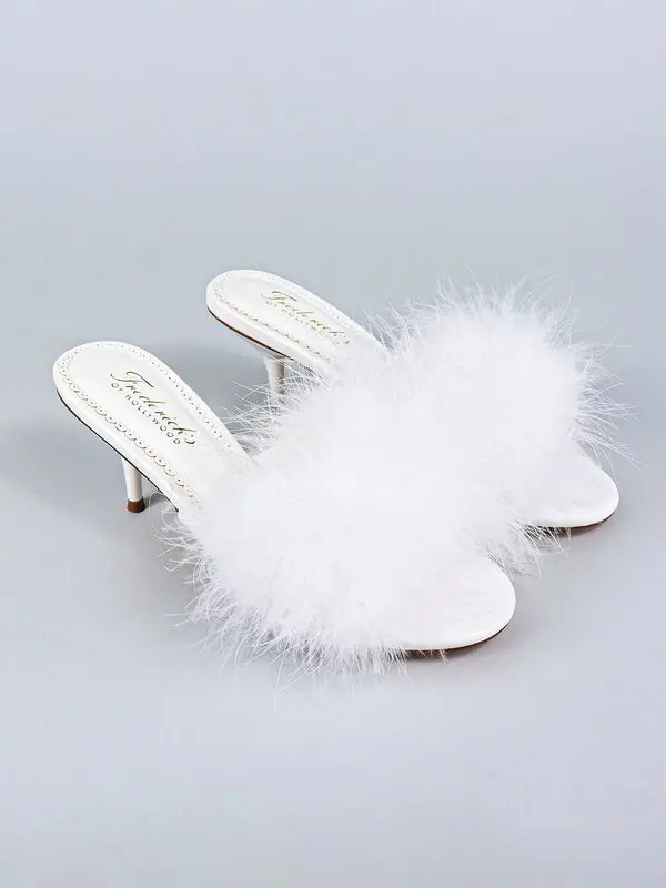 Frederick's Of Hollywood Luxor Feather Mules - White