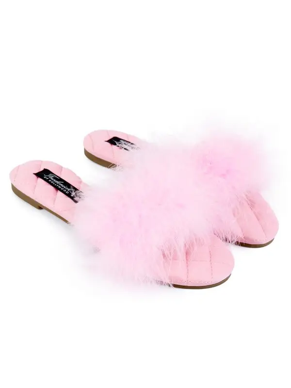 Frederick's Of Hollywood Maxim Feather Flat Sandal - Baby Pink