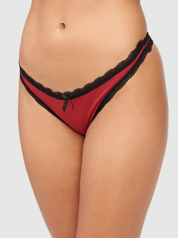 Frederick's Of Hollywood Cora Cotton & Lace Thong - Red Dahlia/black